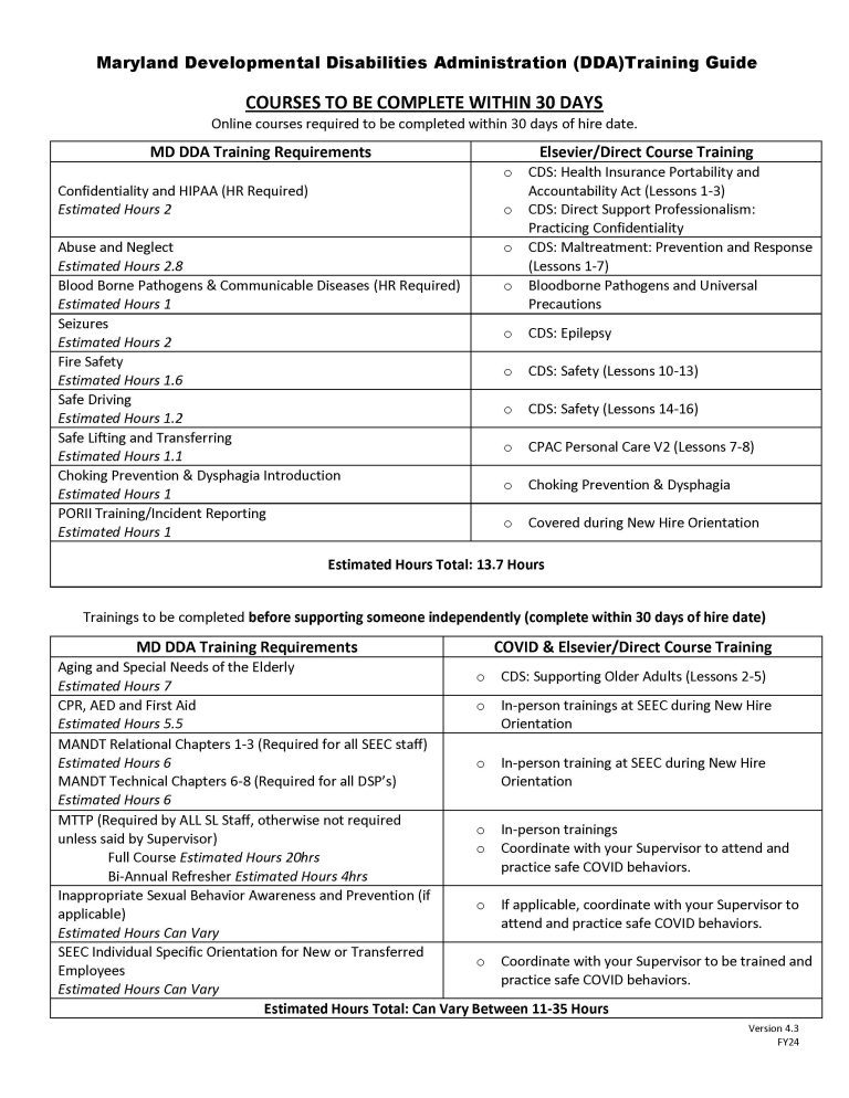 Training Calendar - SEEC